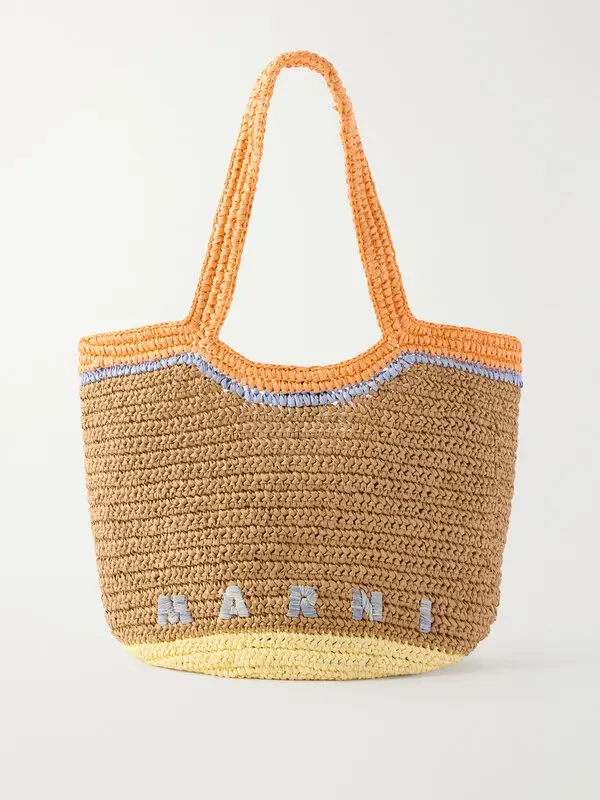 Marni Hobo Small Leather-trimmed Raffia-effect Jacquard Tote Bag - Brown