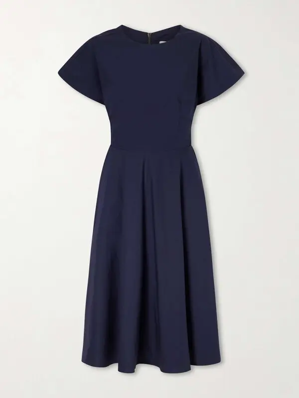 Rosie Assoulin Buttercup Pleated Cotton-taffeta Midi Dress - Navy