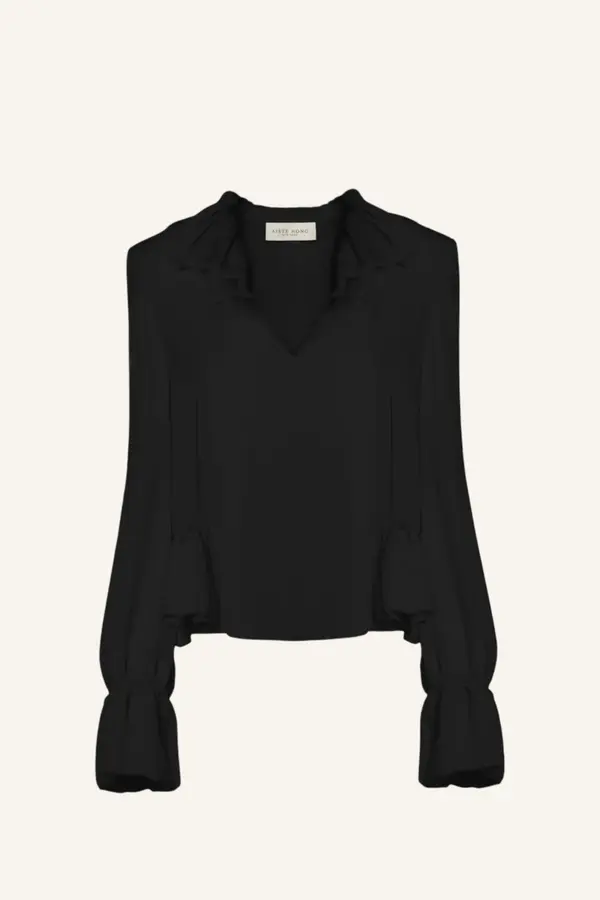Aiste Hong Ruffle Tie-neck Blouse - Black
