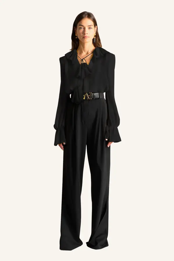 Aiste Hong Ruffle Tie-neck Blouse - Black