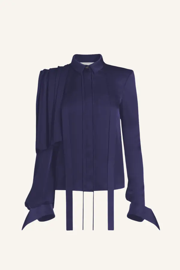 Aiste Hong Draped Shoulder Tie-neck Silk Shirt - Purple
