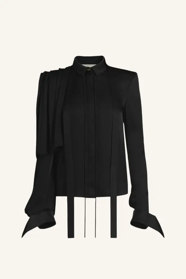 Aiste Hong Draped Shoulder Tie-neck Shirt - Black
