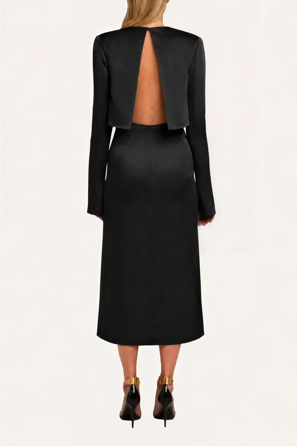 Aiste Hong Open Back Midi Dress - Black