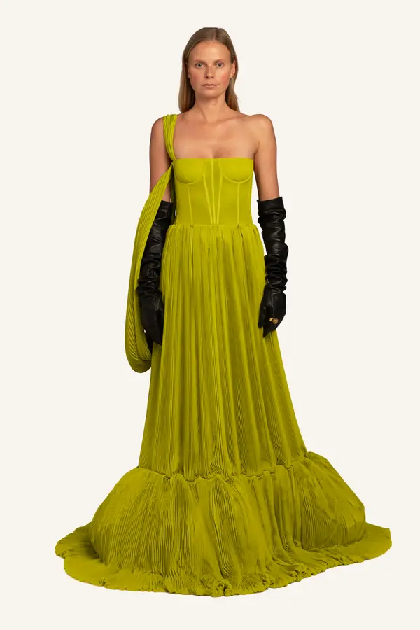 Aiste Hong Bubble Hem Gown - Chartreuse
