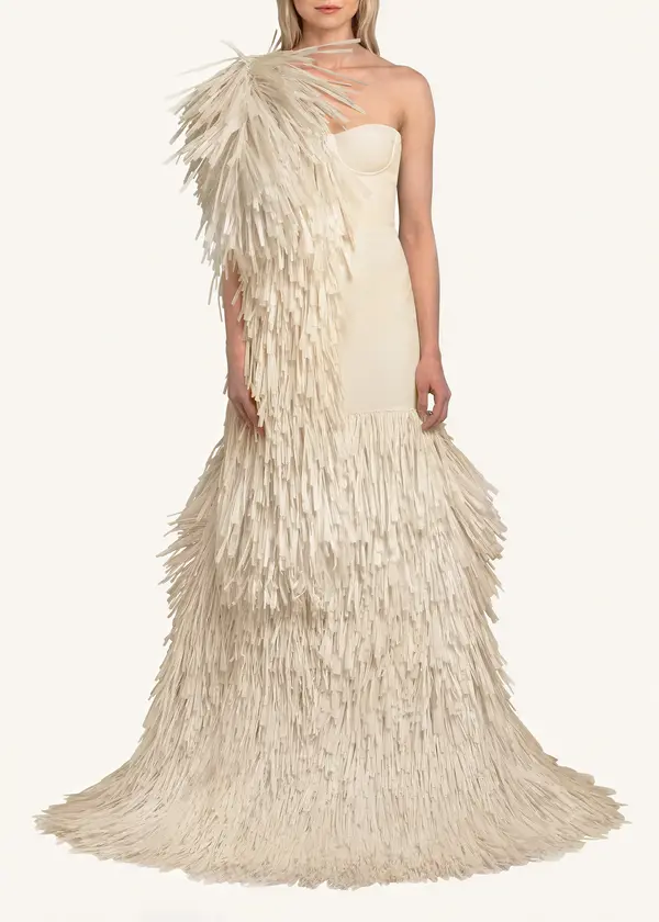 Aiste Hong Asymmetric Raffia Gown - Ivory