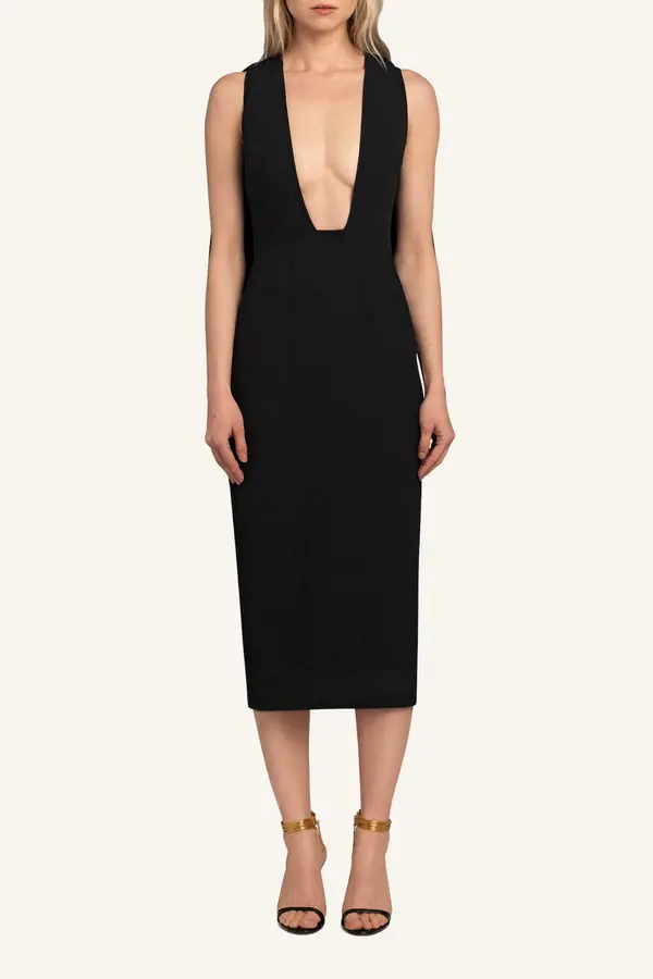 Aiste Hong Plunge Neck Midi Dress - Black