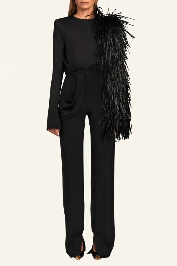 Aiste Hong Open Back Raffia Top - Black