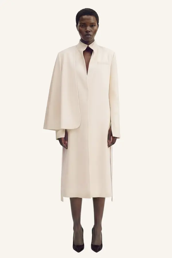 Aiste Hong Asymmetric Cape Wool Coat - Cream