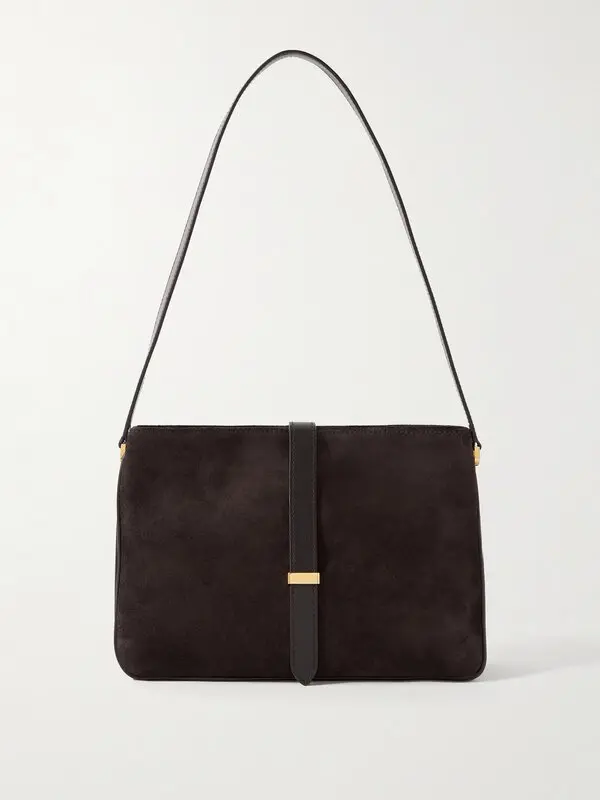 NILI LOTAN Jane Leather-trimmed Suede Shoulder Bag - Brown