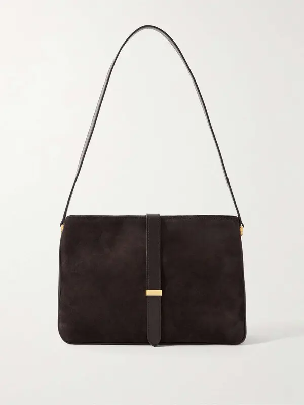 NILI LOTAN Jane Leather-trimmed Suede Shoulder Bag - Chocolate