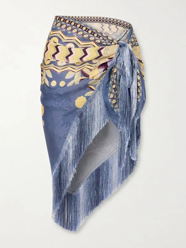 Anna Sui Pueblo Deco Fringe-trimmed Printed Lyocell-blend Pareo - Blue