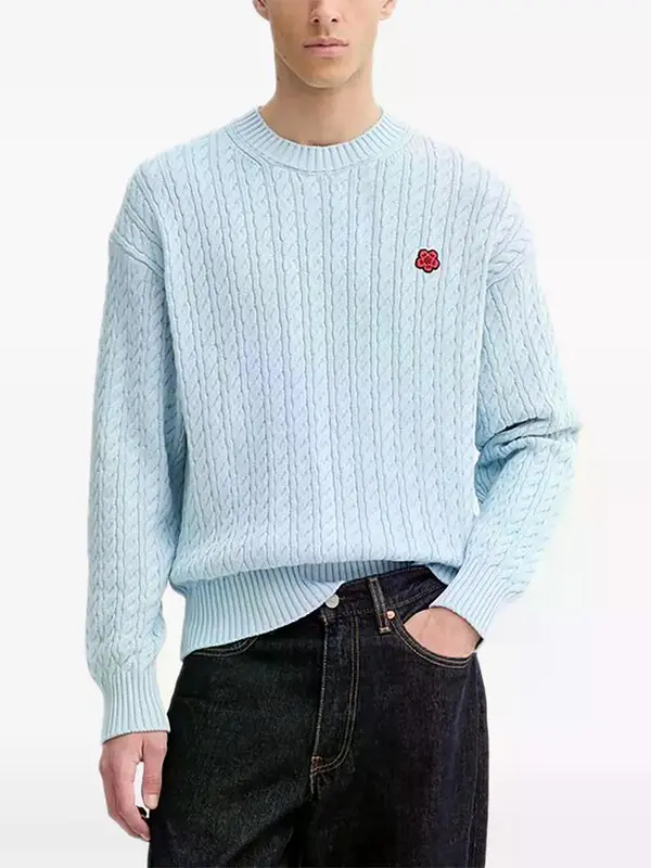 Kenzo Floral-appliqué Cable-knit Sweater - Blue