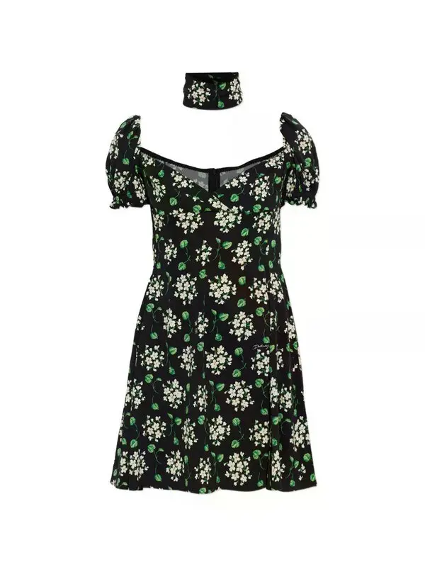 Dolce & Gabbana Floral Print Mini Dress With Scarf - Black