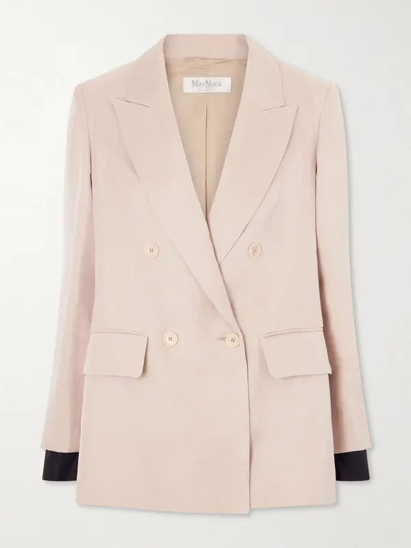 Max Mara Silk-satin Double-breasted Blazer - Neutrals