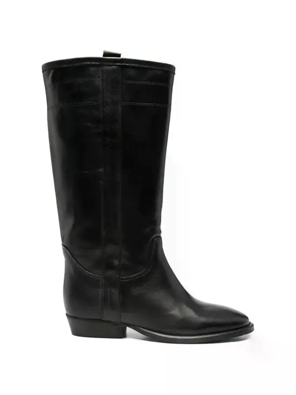 GISEL MOIRE Leather Boots - Black