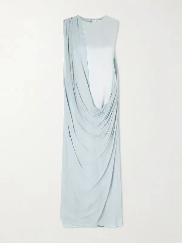 ABADIA Rand Draped Silk-satin And Chiffon Gown - Blue