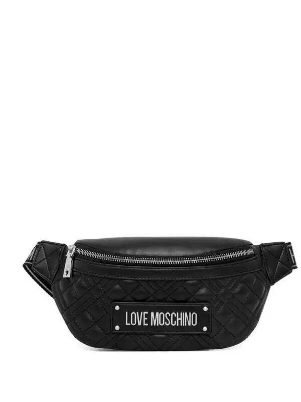Moschino Quilted Belt Bag With Logo Plaque - Black