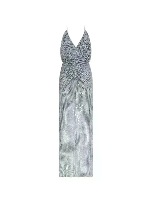 SELF-PORTRAIT V-neck Embellished Maxi Dress - Silver