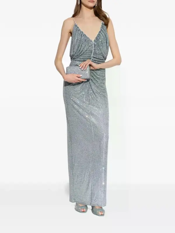 SELF-PORTRAIT V-neck Embellished Maxi Dress - Silver