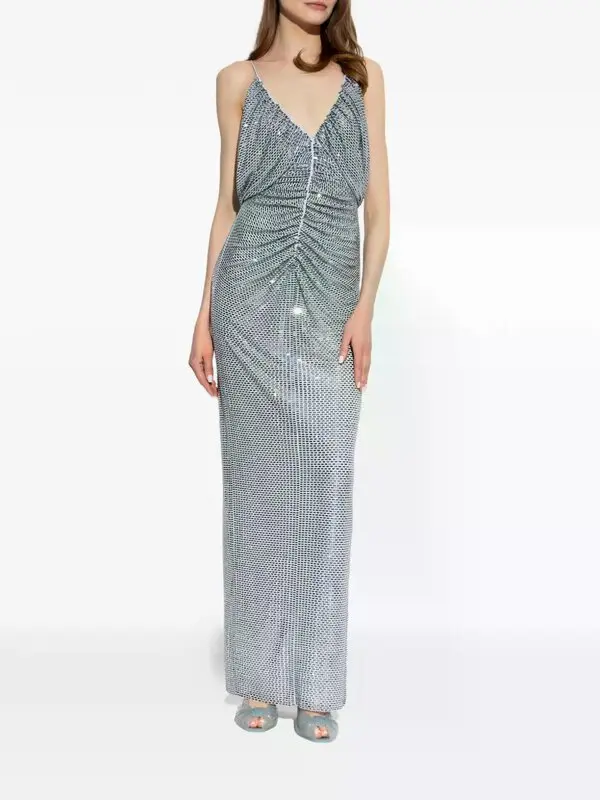 SELF-PORTRAIT V-neck Embellished Maxi Dress - Silver