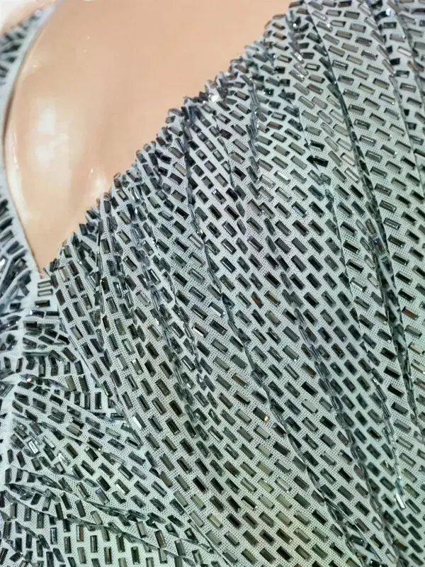 SELF-PORTRAIT V-neck Embellished Maxi Dress - Silver
