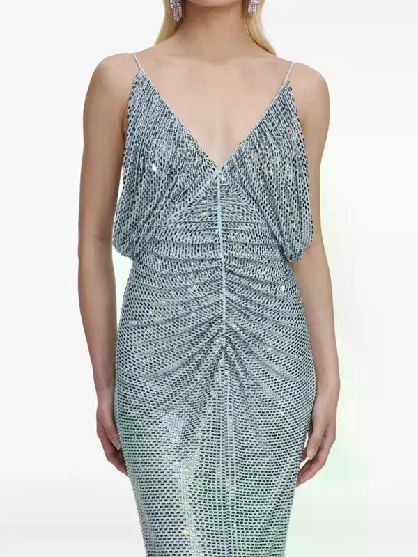 SELF-PORTRAIT V-neck Embellished Maxi Dress - Silver