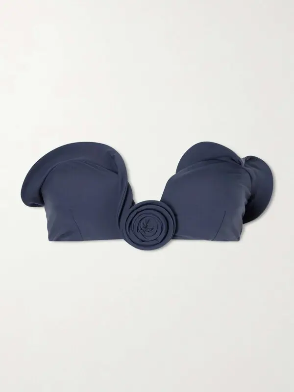 Magda Butrym Floral-appliquéd Bikini Top - Navy