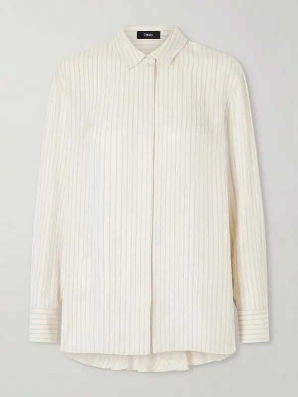 Theory Hi Lo Flou Striped Satin Shirt - Neutrals