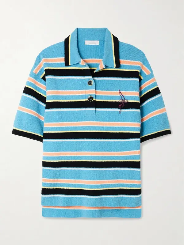 Rabanne Embroidered Striped Terry Polo Shirt - Blue