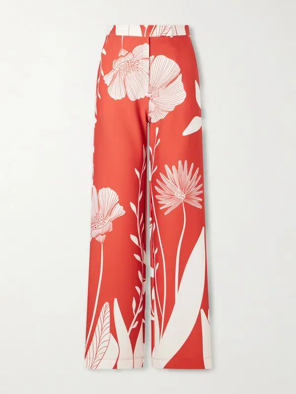 ANDRES OTALORA Ama Y Haz Floral-print Satin-jersey Wide-leg Pants - Red