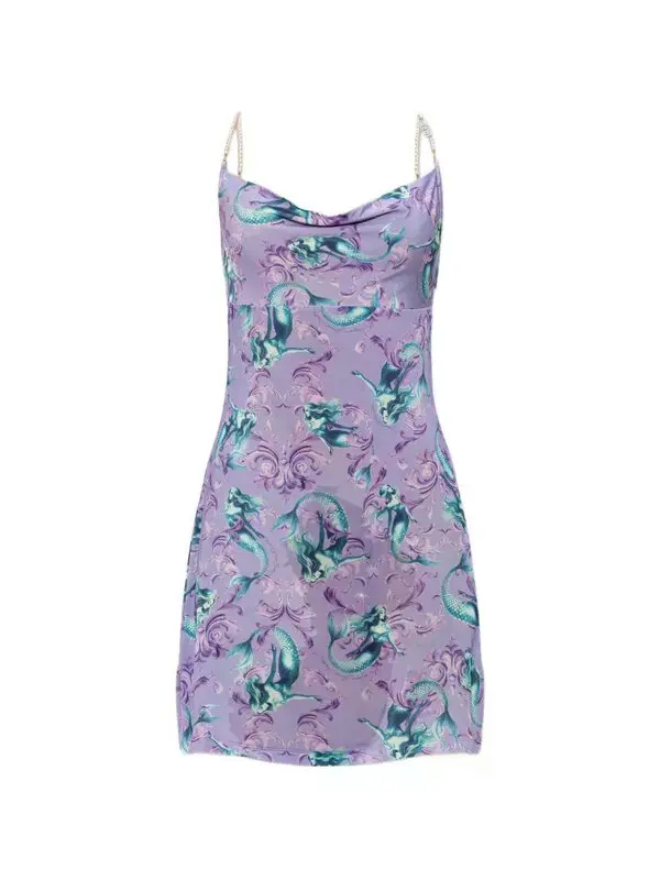 Versace Mermaid Print Strap Dress - Purple