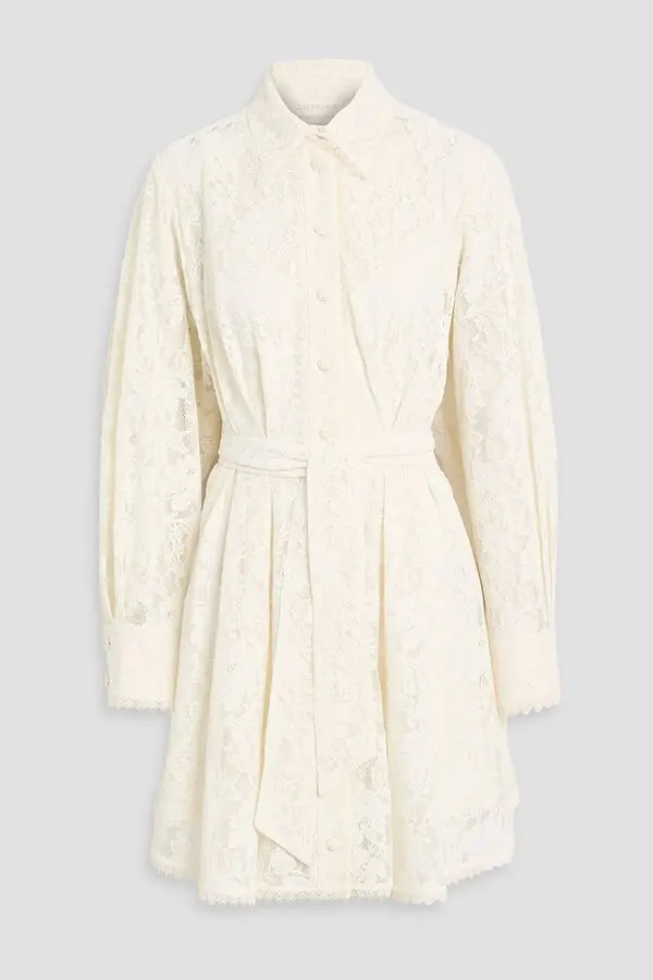 Zimmermann Belted Corded Lace Mini Dress - Cream
