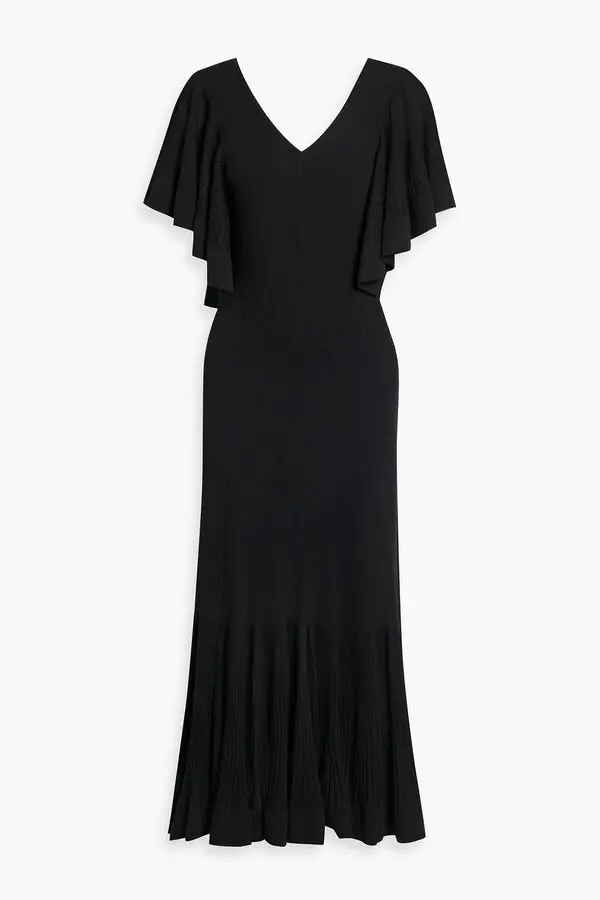Zimmermann Ruffled Ribbed-knit Maxi Dress - Black