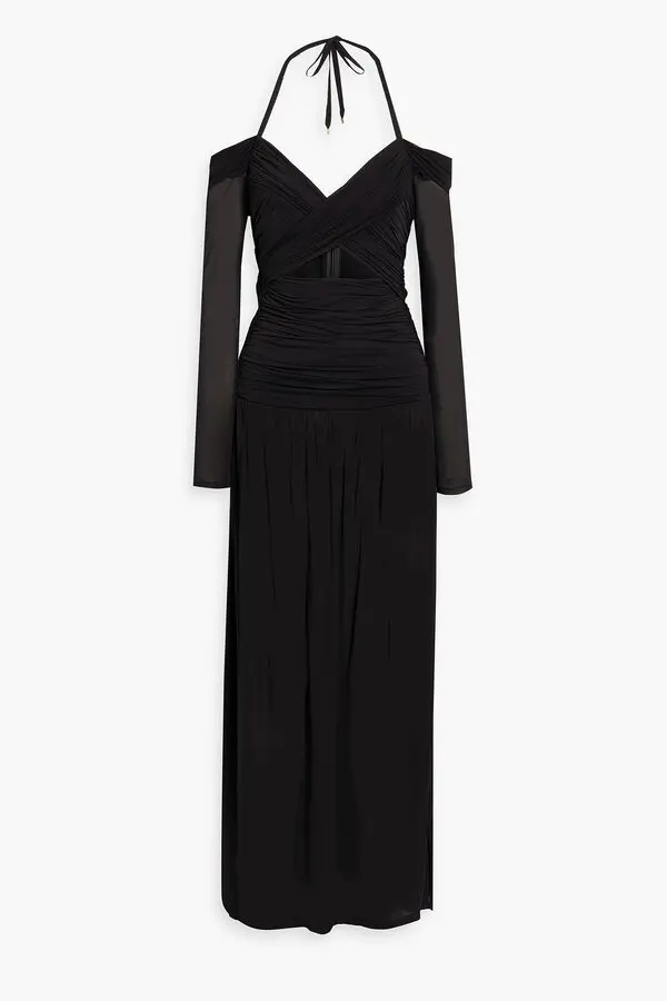 Zimmermann Cutout Ruched Jersey Halterneck Maxi Dress - Black