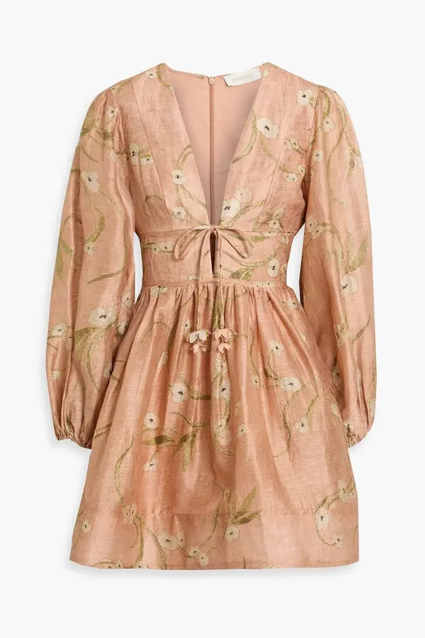 Zimmermann Embroidered Floral-print Linen And Silk-blend Gauze Mini Dress - Antique Rose