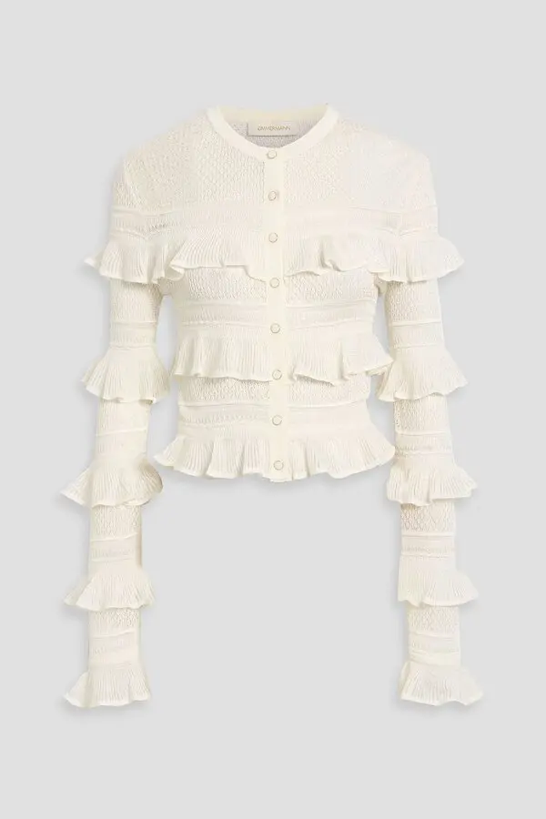 Zimmermann Ruffled Crochet-knit Cardigan - Ivory