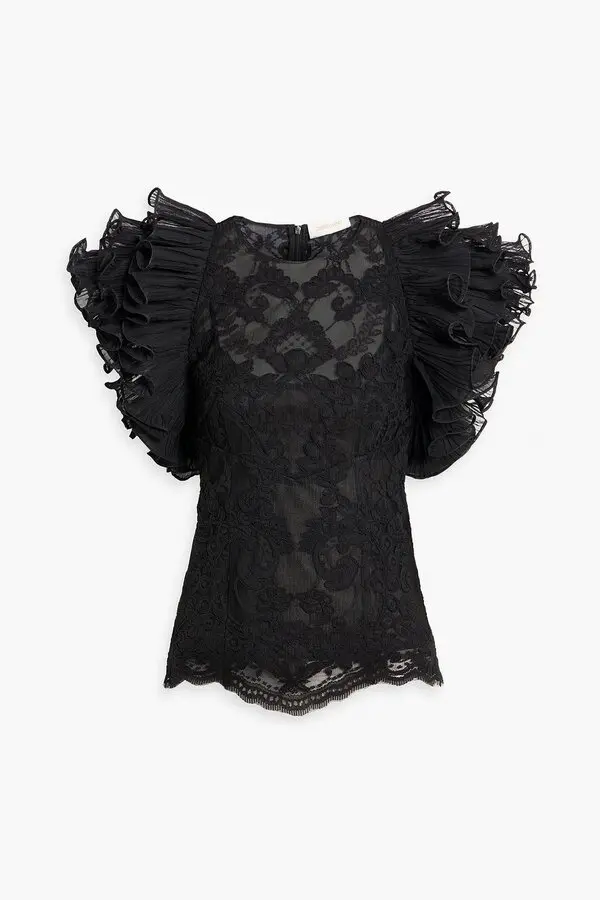 Zimmermann Ruffled Corded Lace Top - Black