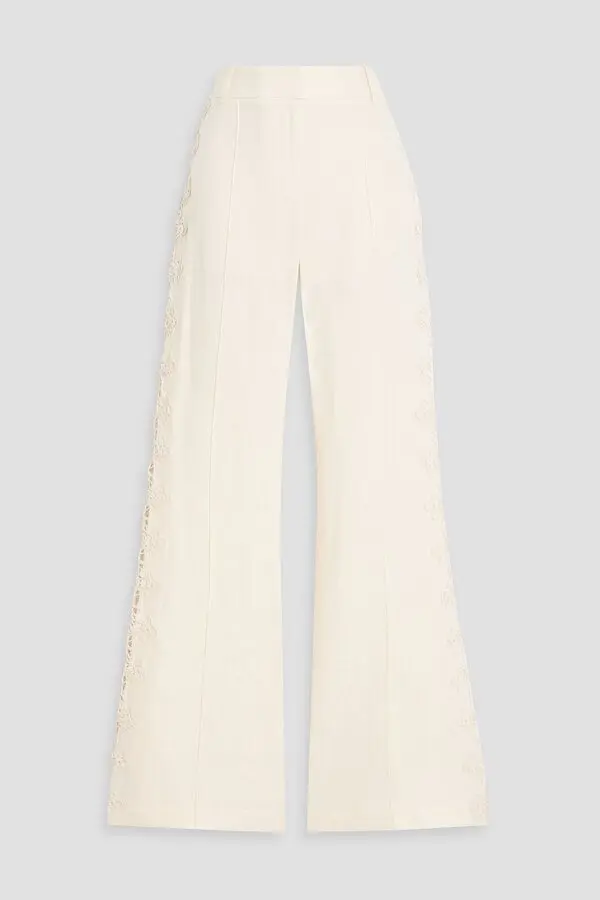 Zimmermann Crochet-trimmed Wide-leg Linen Pants - Cream