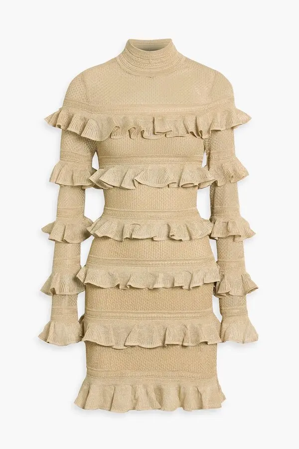 Zimmermann Ruffled Metallic Pointelle-knit Mini Dress - Gold