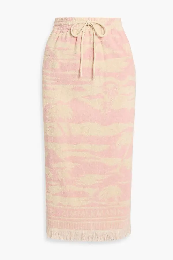 Zimmermann Maxine Fringed Printed Cotton-terry Midi Skirt - Baby Pink