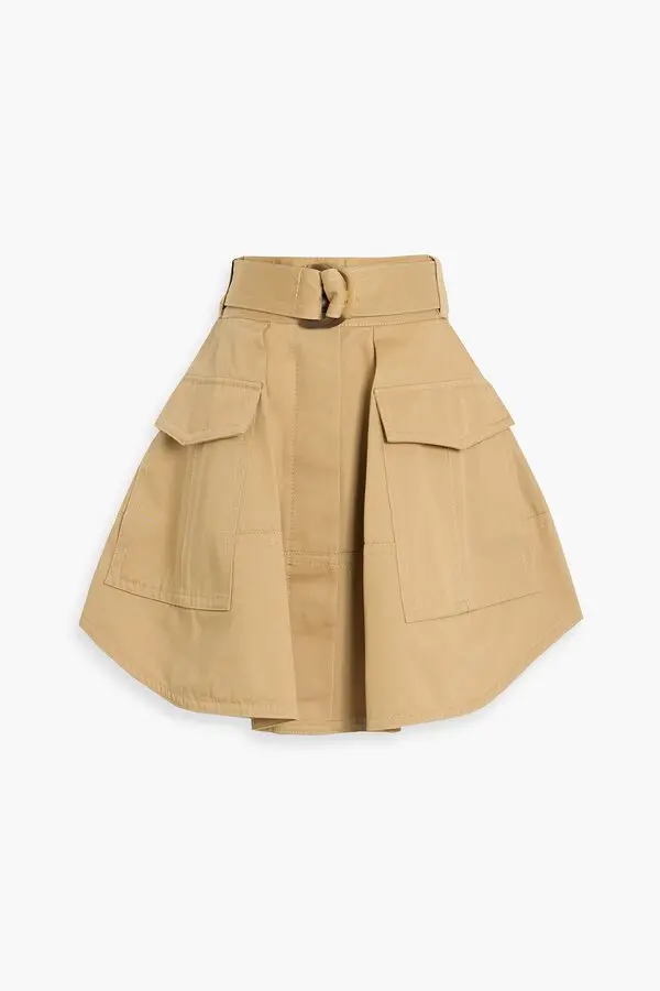 Zimmermann Belted Pleated Cotton-gabardine Mini Skirt - Sand
