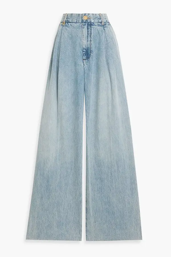 Zimmermann Pleated Wide-leg High-rise Jeans - Light Denim