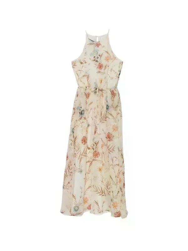 Eleventy Floral-print Tie-waist Maxi Dress - Neutrals