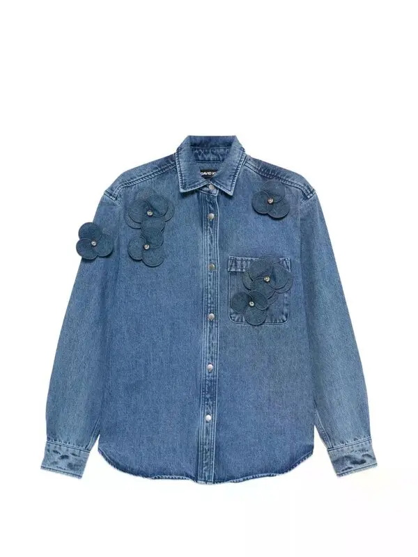 David Koma Floral-appliqué Shirt - Blue