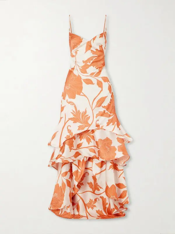 ANDRES OTALORA Estetica Pura Ruffled Tiered Floral-print Maxi Dress - Orange
