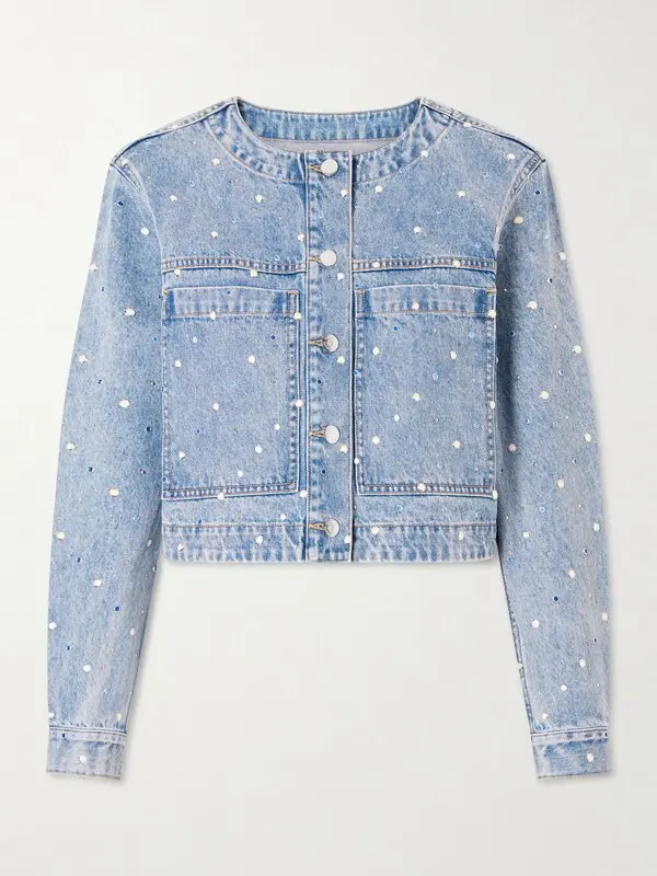 Veronica Beard Lowry Cropped Embellished Denim Jacket - Blue
