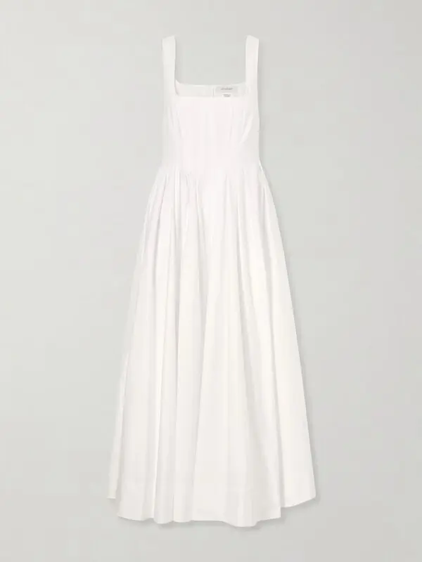 Sportmax Pleated Cotton-poplin Maxi Dress - White