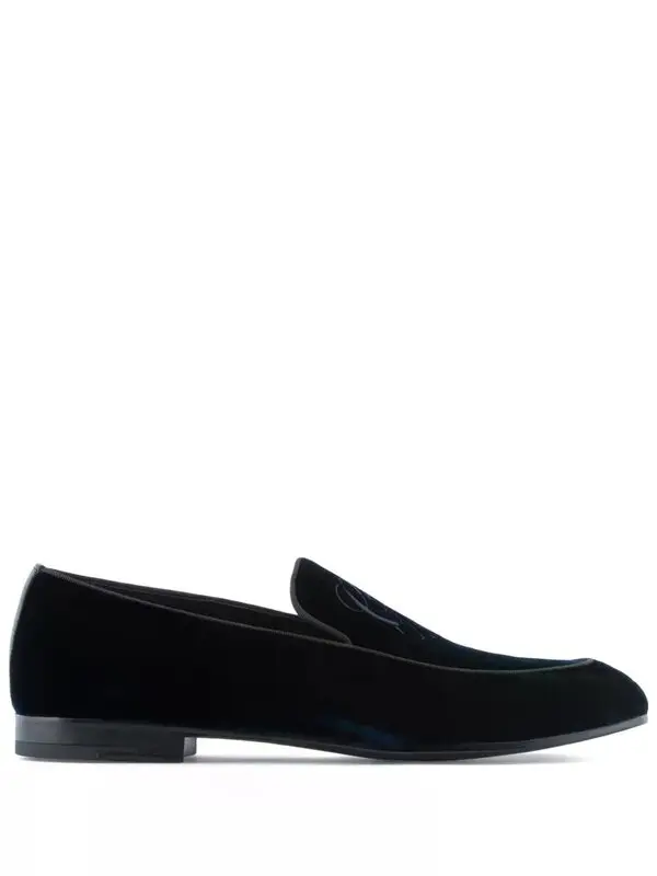 Giorgio Armani Logo-debossed Velvet Loafers - Blue