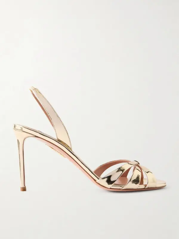 AQUAZZURA Tati 85 Metallic Leather Sandals - Gold