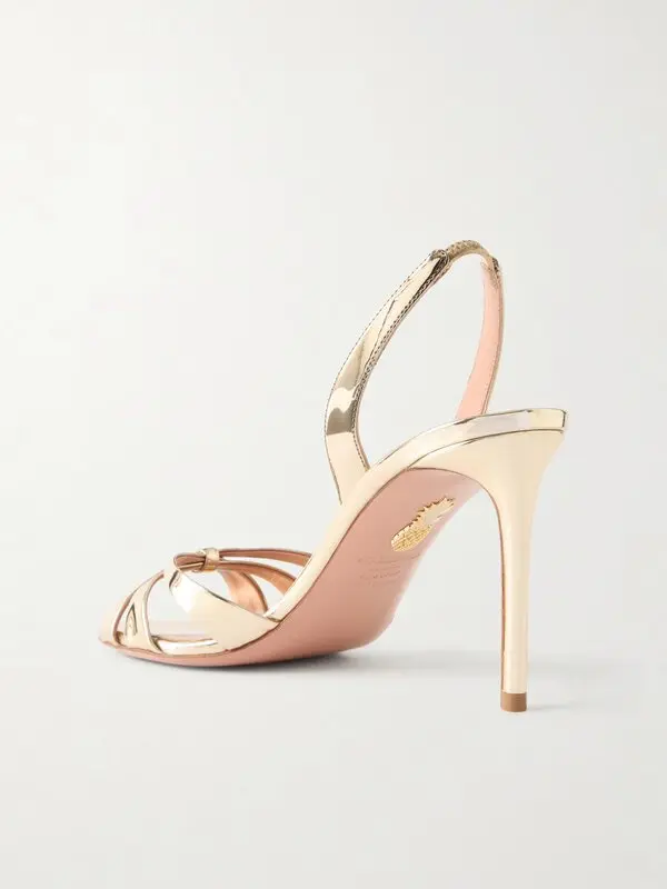AQUAZZURA Tati 85 Metallic Leather Sandals - Gold